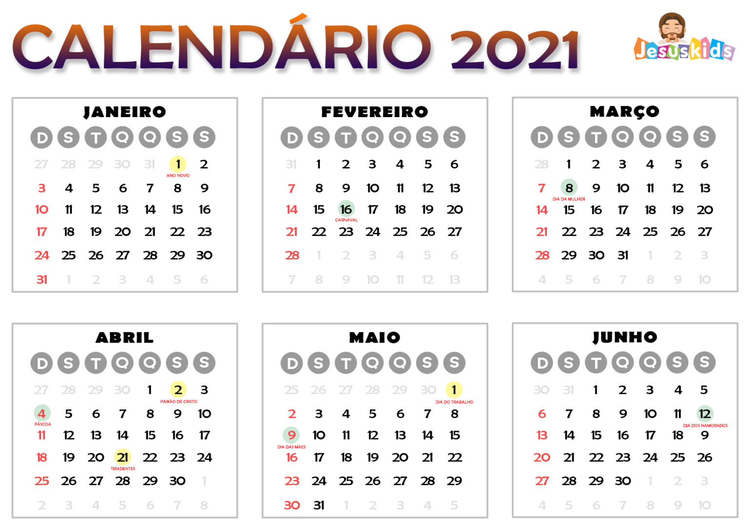 Calendário 2021_Personagens – Janeiro_Junho » Jesus Kids